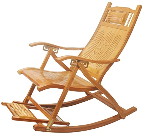 Lounge Chair, Bamboo Rocking ChairFolding Chair,Wooden Bamboo Rocking Chair with Foot Massage, Balcony Recliner Chair,Adjustable Lunch Break/Office/Outdoor Lounge Chair