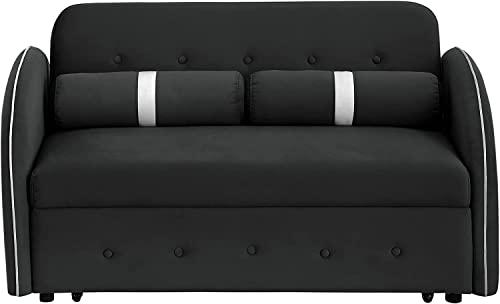 ERYE Modern Convertible Futon Sleeper Sofa with Pull Out Couch Bed, Functional Tufted Loveseat & Daybed for Home Office Apartment Studio Small Space Living Room Velvet Button Tufted Side Pockets