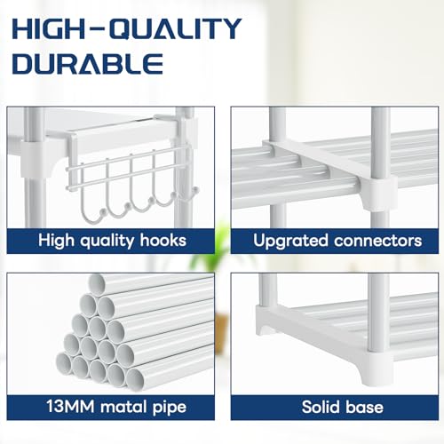 Mavivegue Metal Shoe Rack Organizer, 7 Tiers Tall Shoe Shelf Storage, Vertical Large Boot Rack, Stackable Shoe Racks for Entryway, Closet, Garage, Bedroom, Cloakroom -White