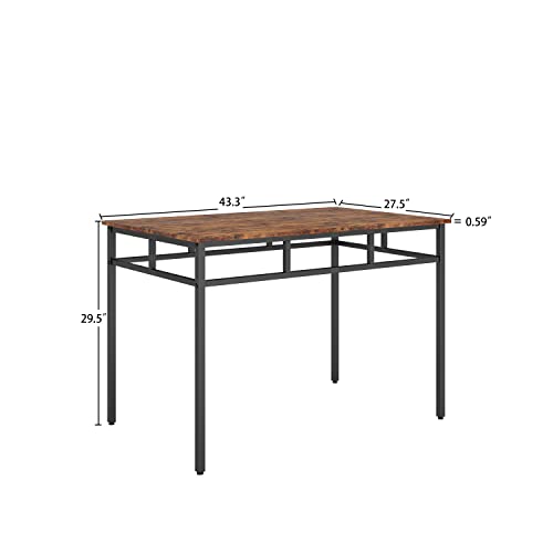 Tensun Dining Room Table Set for 4, Extendable Kitchen and Dining Room Tables and Chairs with Metal Frame, Rectangle Dining Table for Breakfast Nook, Living Room, Rustic Brown