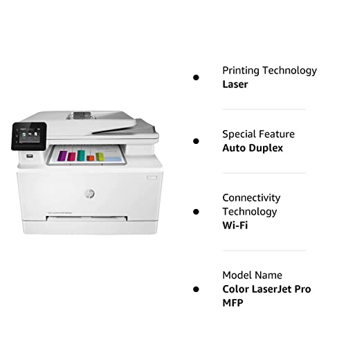 HP Color Laserjet Pro MFP M283fdwL AIO Laser Printer, 2.7'' Touchscreen, Print Copy scan fax, ADF, Auto Duplex Printing, 22ppm, 600X600dpi, Ethernet, Compatible with Alexa, with Printer Cable, White
