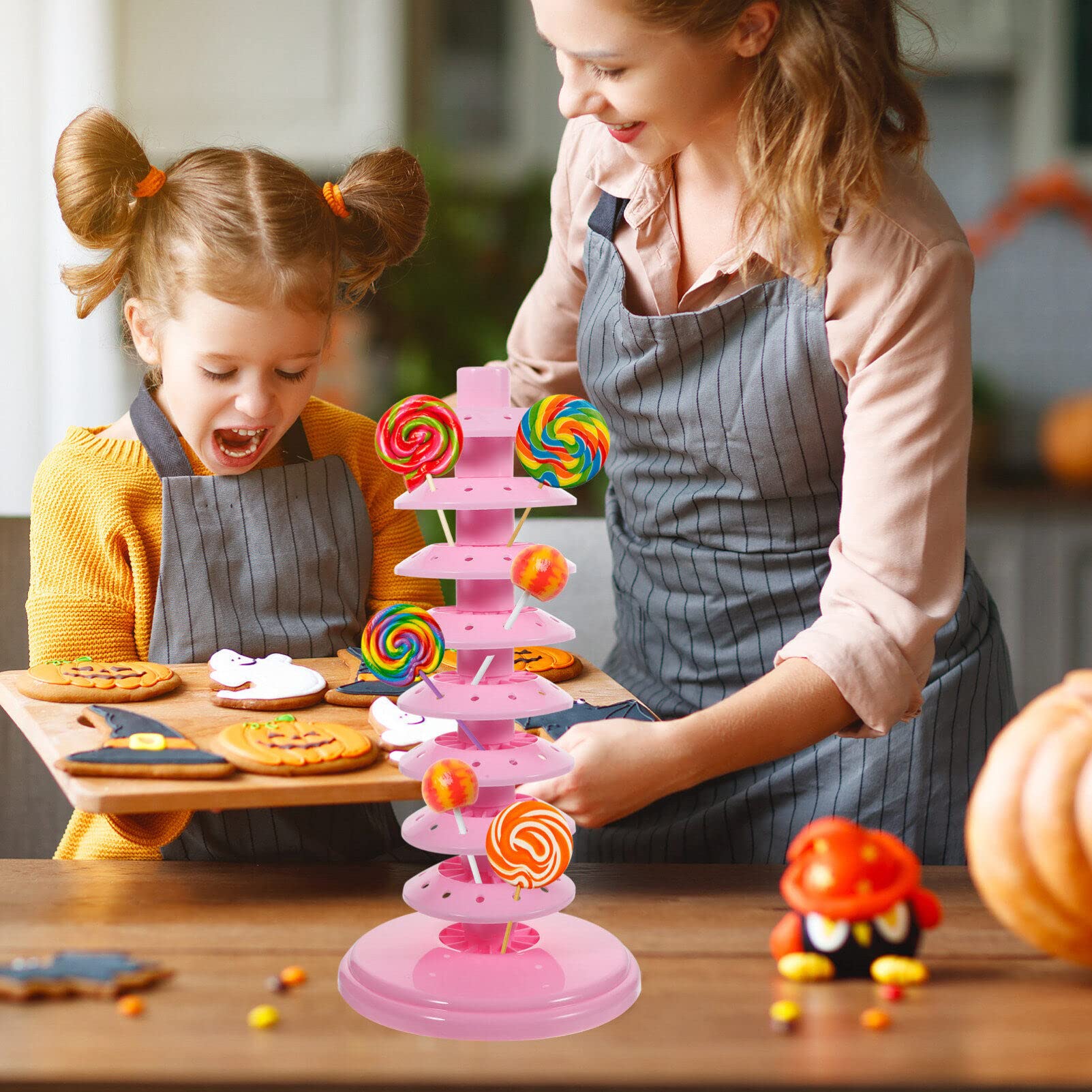 Cake Pops Stand 2pcs Lollipop Display Holder Round Candy Holder Cake Pop Stand Ring Stand Lollipop Showing Tower for Wedding Showers Birthday Party Favors, Pink