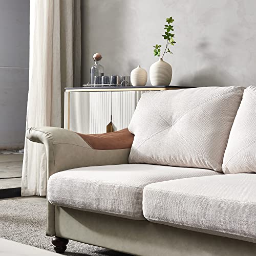 RUNWON Modern Living Room Sectional Furniture Set Include 2+3 Seat Sofa,Linen Fabric Faux Leather with Wood Leg, Beige