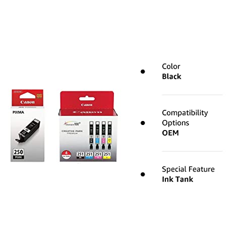 Genuine Canon PGI-250 (6497B001) CLI-251 (6513B004) Color (Black, Cyan,Magenta,Yellow) Ink Tank 5-Pack
