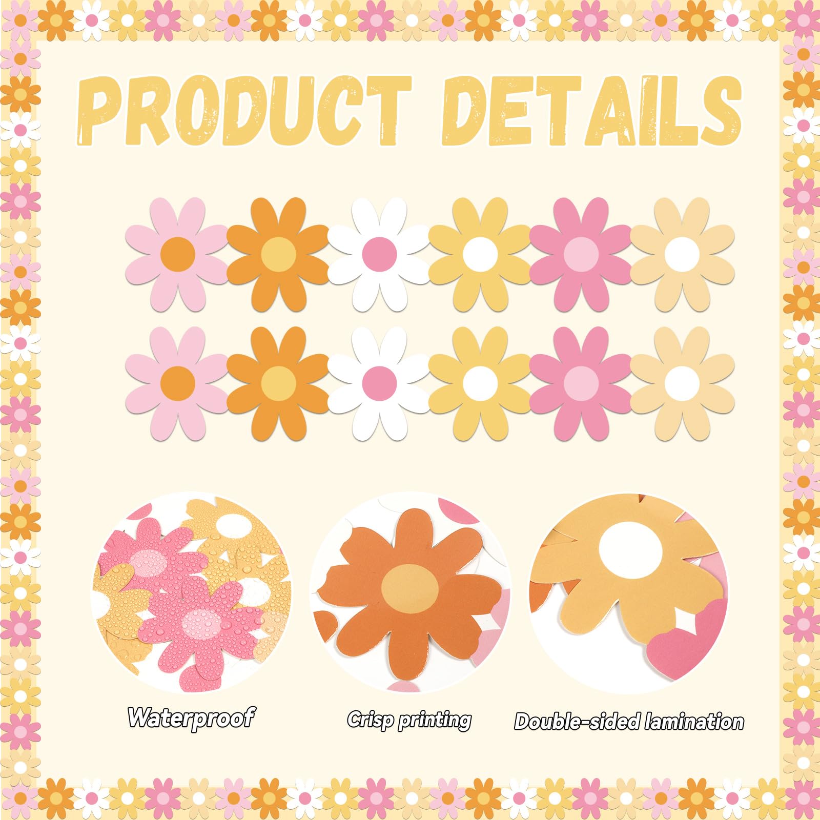 69Ft Boho Daisy Flower Paper Bulletin Board Borders Retro Groovy Classroom Decoration Hippie Border Trim Strips Back to School Classroom Decor for Nursery School Classroom Retro Groovy Party