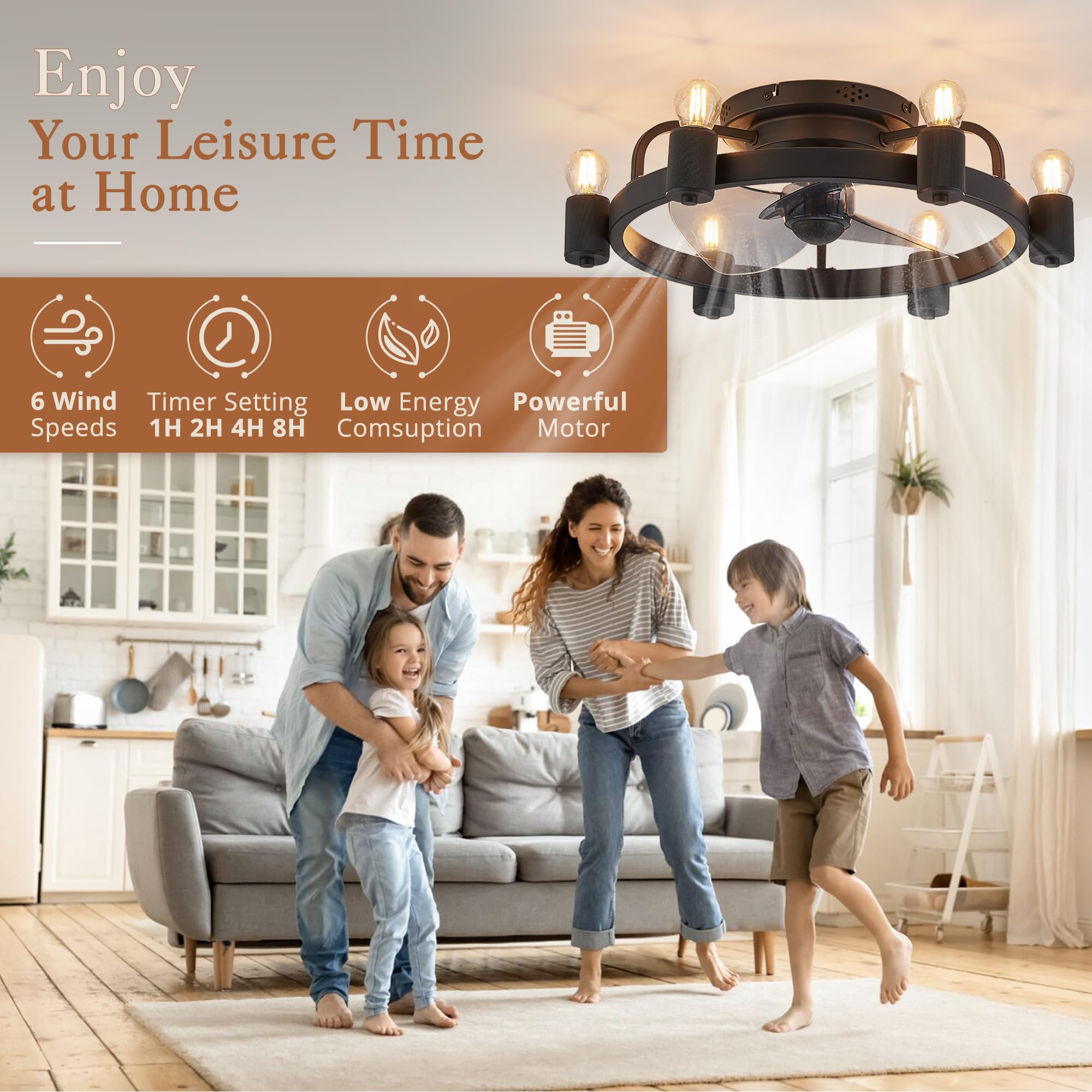 LEDIARY Low Profile Ceiling Fans with Lights Black, Flush Mount Ceiling Fan with Light, Modern Farmhouse Industrial Small Ceiling Fan with Remote for Bedroom,Kitchen,Home