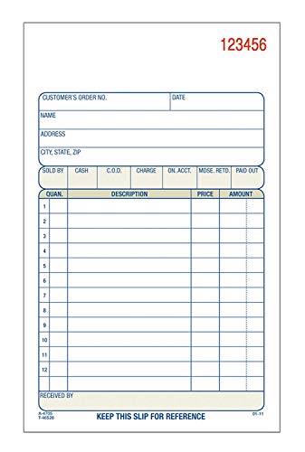 Adams Sales Order Books, 2-Part, Carbonless, White/Canary, 4-3/16 x 7-3/16 Inches, 50 Sets per Book, 6 Books