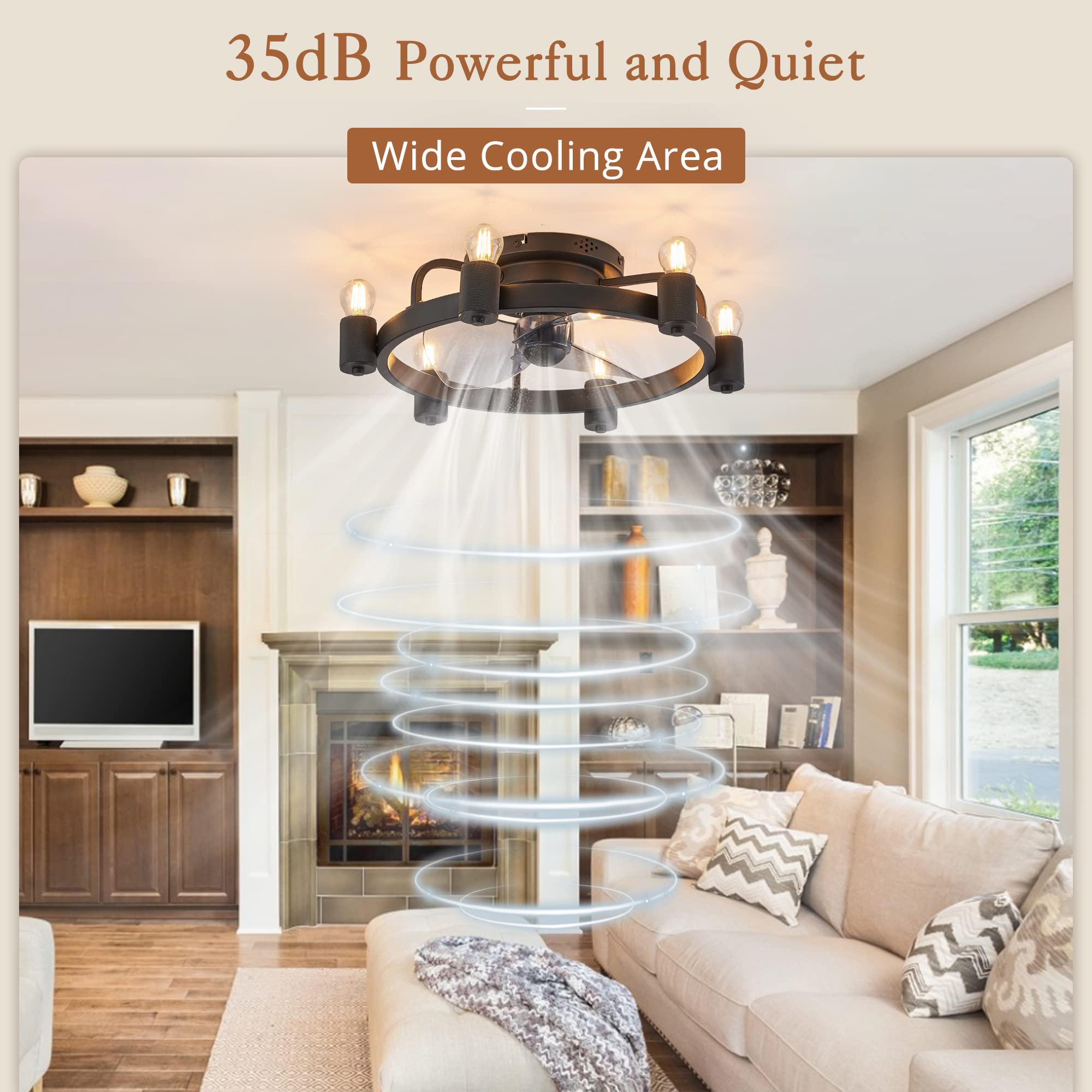 LEDIARY Low Profile Ceiling Fans with Lights Black, Flush Mount Ceiling Fan with Light, Modern Farmhouse Industrial Small Ceiling Fan with Remote for Bedroom,Kitchen,Home