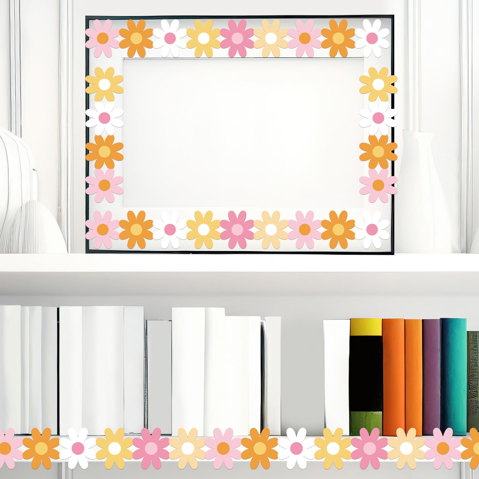 69Ft Boho Daisy Flower Paper Bulletin Board Borders Retro Groovy Classroom Decoration Hippie Border Trim Strips Back to School Classroom Decor for Nursery School Classroom Retro Groovy Party
