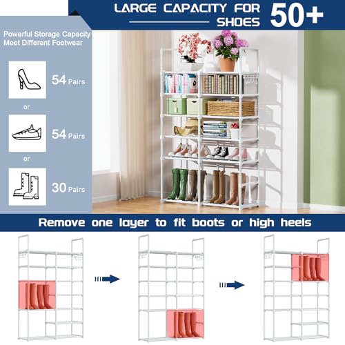 Mavivegue Metal Shoe Rack Organizer, 7 Tiers Tall Shoe Shelf Storage, Vertical Large Boot Rack, Stackable Shoe Racks for Entryway, Closet, Garage, Bedroom, Cloakroom -White