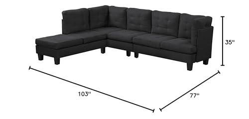 Casa Andrea Milano Modern Sectional Sofa L Shaped Couch with Reversible Chaise, Large Living Room Furniture, Black