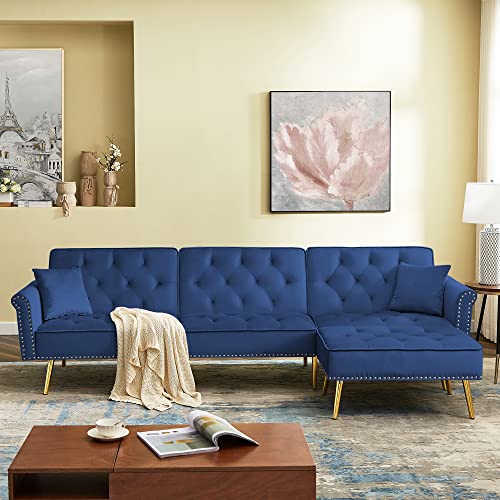 ERYE L-Shaped Corner Tufted Velvet Upholstered Sectional Sofa & Couch Convertible Sleeper Couch Bed with Reversible Chaise Lounge and Movable Ottoman for Home Office Apartment Living Room Sets