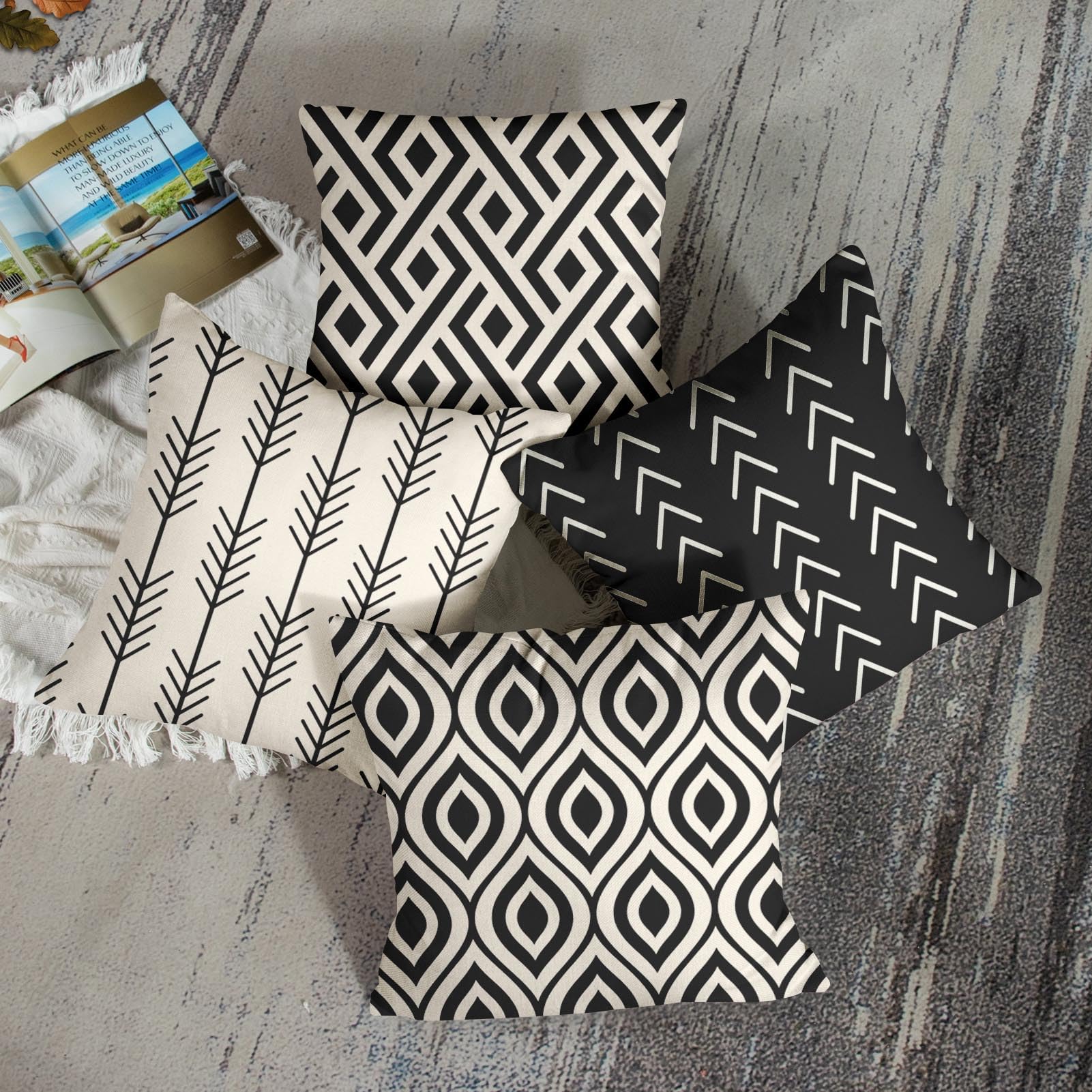 Sanwarm Throw Pillow Covers Home Decor Set of 4 Camouflage Dot Abstract Paint Black Pillow Cases Decorative 18 x 18 Inches Outdoor Cushion Couch Sofa Pillowcases