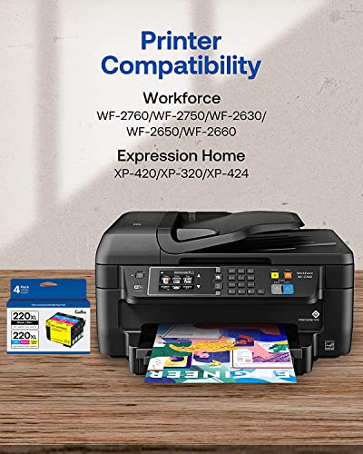 High Yield 220XL Ink Cartridges Remanufactured Replacement for Epson 220 XL Combo Pack Use with WF-2760 WF-2750 WF-2660 WF-2650 WF-2630 XP-424 XP-420 XP-320( Black Cyan Magenta Yellow 4 Pack)