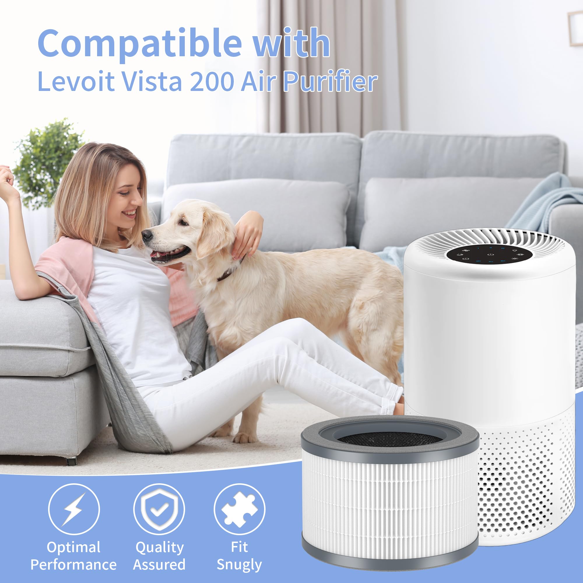 XBWW 2 Packs Vista 200 Replacement Filters Compatible with Levoit Vista 200 Air Cleaner Purifier with H13 True HEPA, Activated Carbon Filter and Nylon Pre-Filter, Part # Vista 200-RF