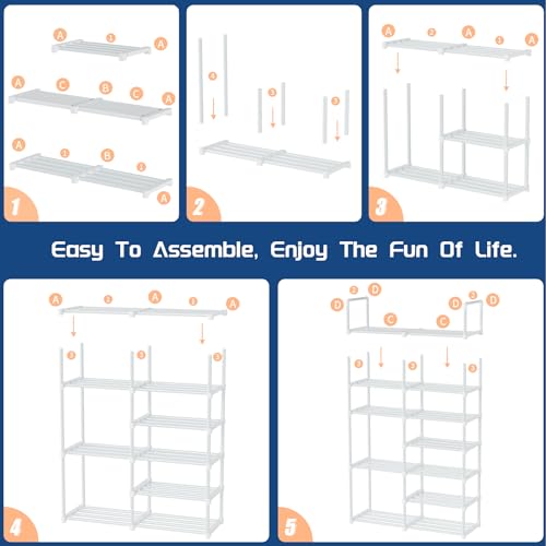 Mavivegue Metal Shoe Rack Organizer, 7 Tiers Tall Shoe Shelf Storage, Vertical Large Boot Rack, Stackable Shoe Racks for Entryway, Closet, Garage, Bedroom, Cloakroom -White