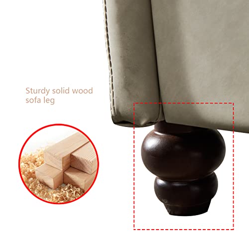 RUNWON Modern Living Room Sectional Furniture Set Include 2+3 Seat Sofa,Linen Fabric Faux Leather with Wood Leg, Beige