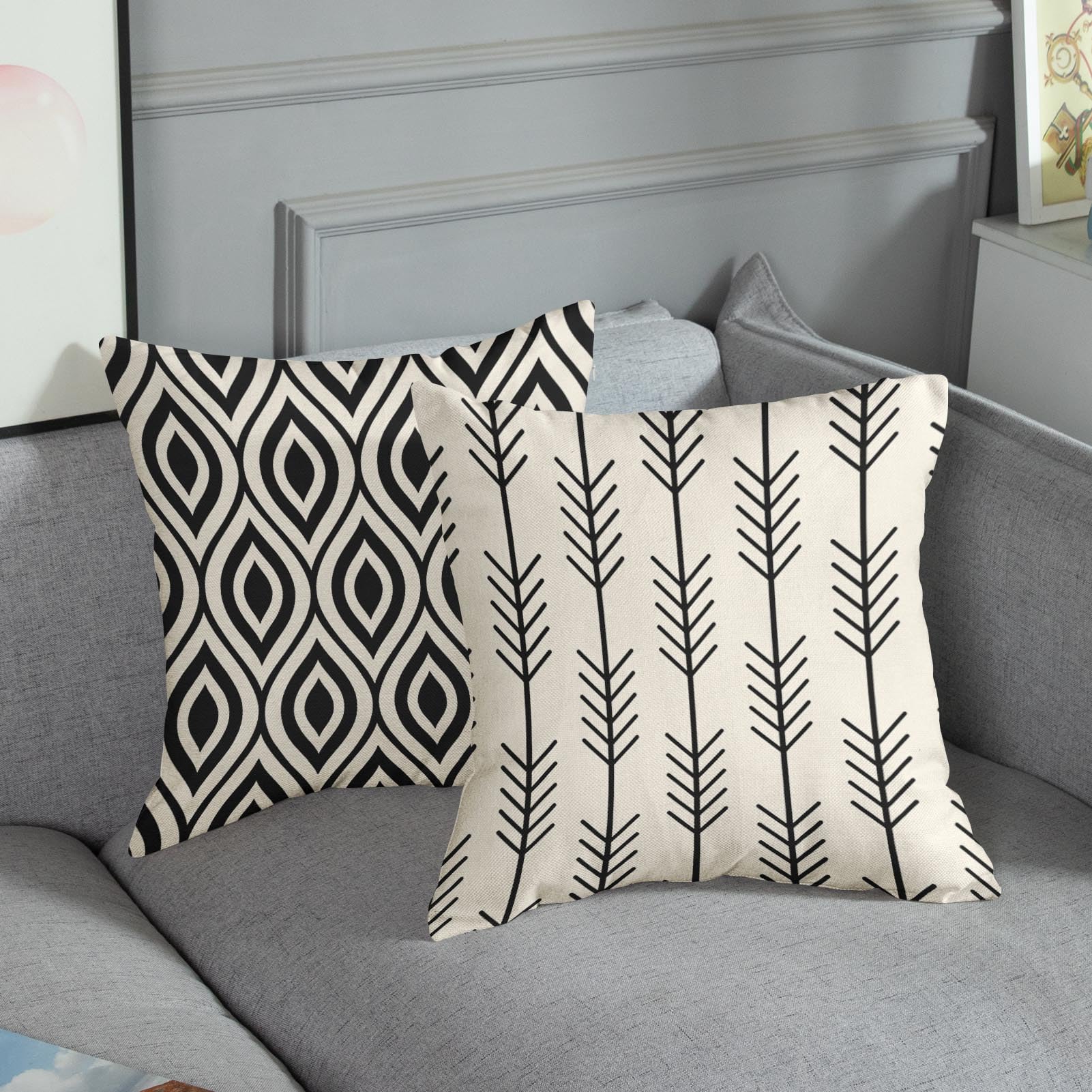Sanwarm Throw Pillow Covers Home Decor Set of 4 Camouflage Dot Abstract Paint Black Pillow Cases Decorative 18 x 18 Inches Outdoor Cushion Couch Sofa Pillowcases