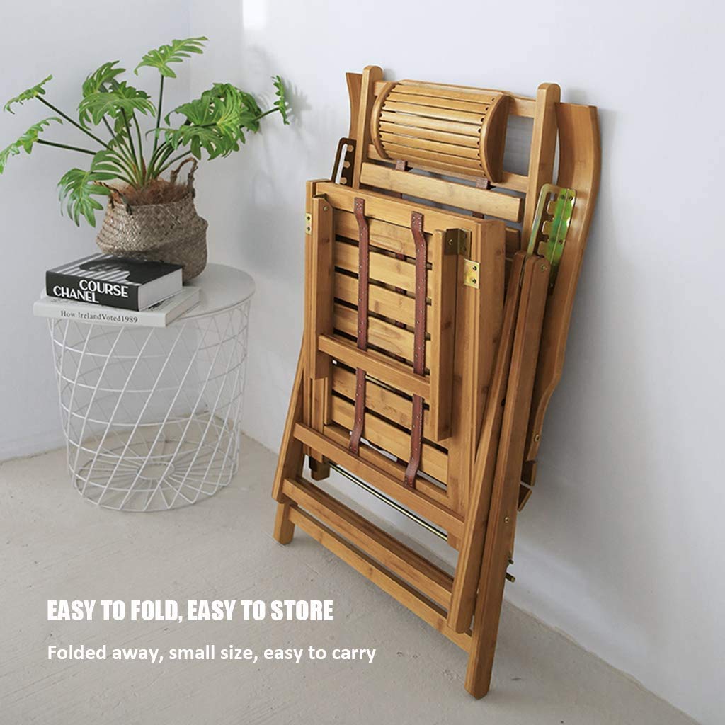 CHLDDHC 5-Gear Adjustable Recliner Chair, Folding Natural Durable Bamboo Lounge Seating for Outdoor Garden Patio Living Room Porch, Portable Deck Recliner