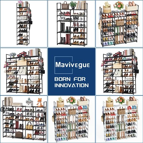 Mavivegue Metal Shoe Rack Organizer, 7 Tiers Tall Shoe Shelf Storage, Vertical Large Boot Rack, Stackable Shoe Racks for Entryway, Closet, Garage, Bedroom, Cloakroom -White