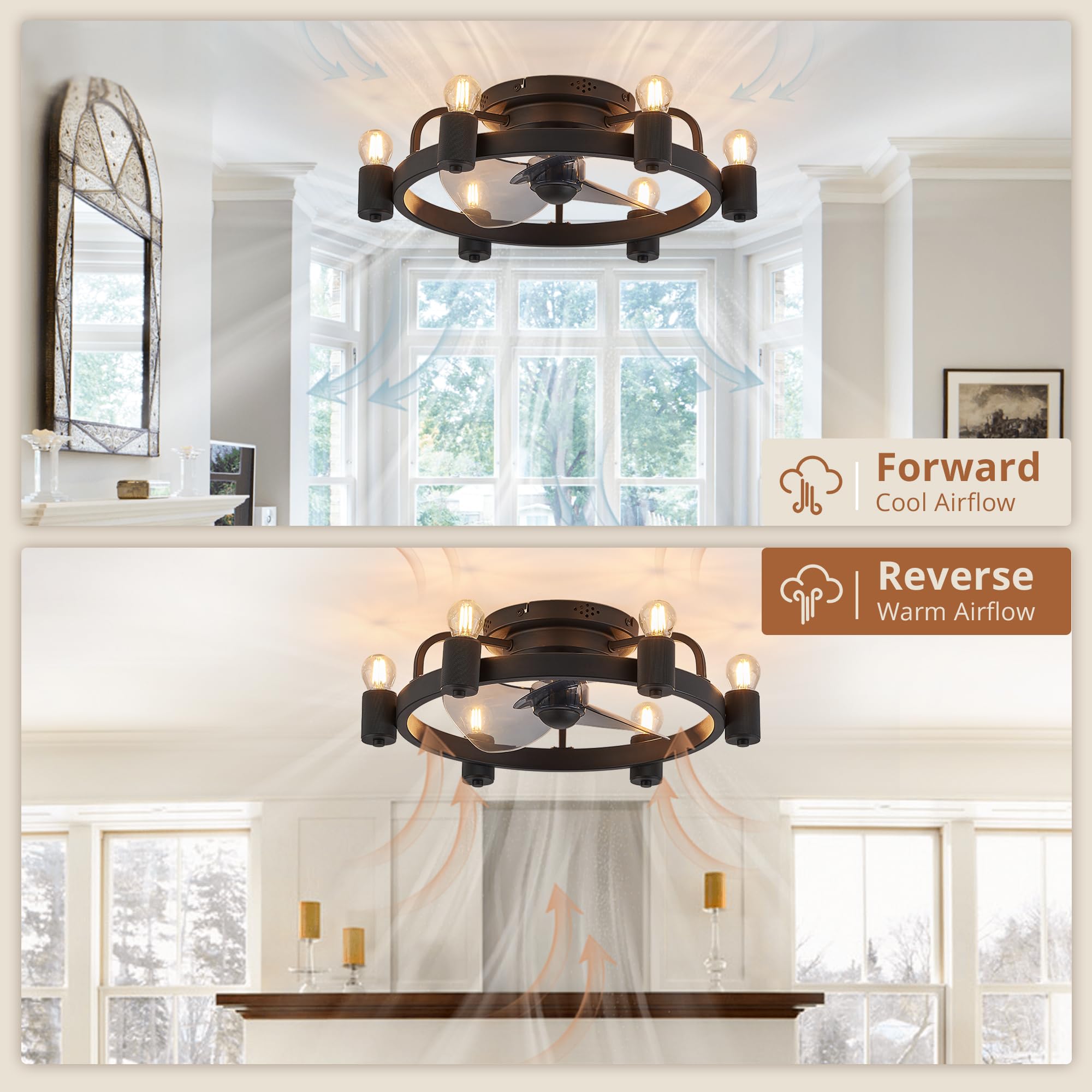 LEDIARY Low Profile Ceiling Fans with Lights Black, Flush Mount Ceiling Fan with Light, Modern Farmhouse Industrial Small Ceiling Fan with Remote for Bedroom,Kitchen,Home