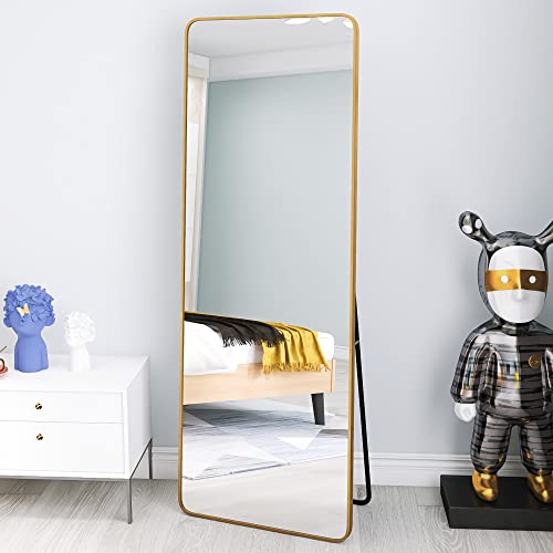 Square Rounded Corners Full Length Mirror Floor Mirror, Bedroom Mirror ,Dressing Mirror with Gold Aluminum Alloy Frame,65" x 22"