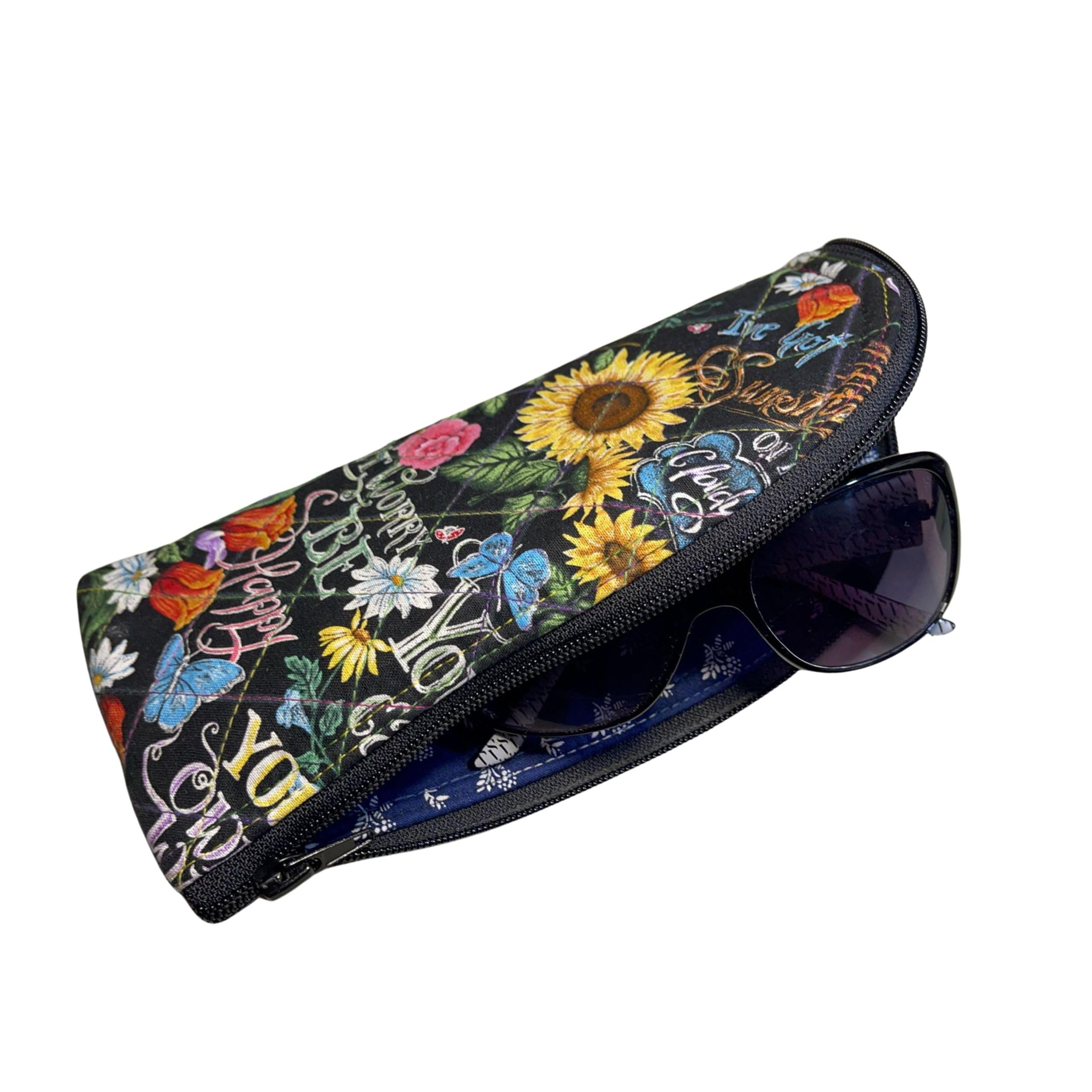 Floral Sunglasses case with zipper closure, Eye Glasses pouch, Gift for her, Quilted Glasses Case, Sunglasses Sleeve, Eyeglasses holder (Sunshine Floral)