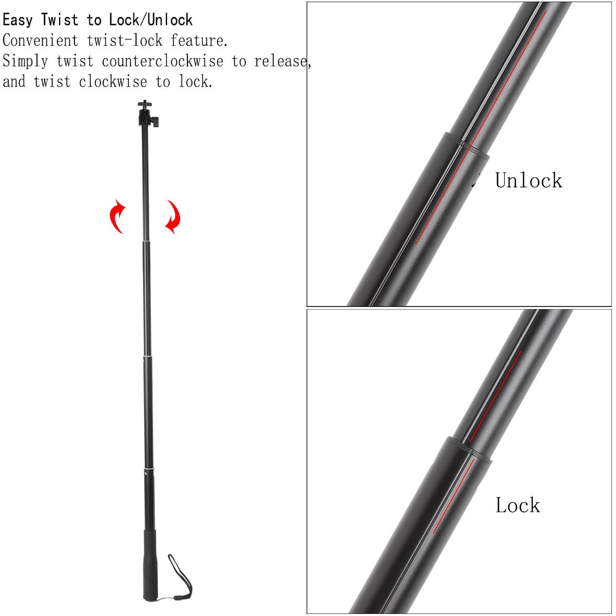 Leenconghui 37inch Selfie Stick Gimbal Extension Pole+Tripod Mount Kit fit for DJI Osmo Pocket 3