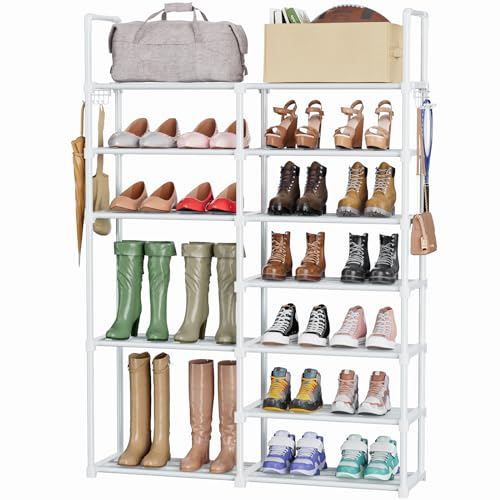 Mavivegue Metal Shoe Rack Organizer, 7 Tiers Tall Shoe Shelf Storage, Vertical Large Boot Rack, Stackable Shoe Racks for Entryway, Closet, Garage, Bedroom, Cloakroom -White