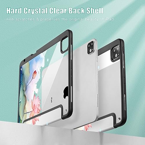 SUROCASE for iPad Pro 11 Inch M2 Case, Clear Back & TPU Cover with Trifold Stand+Pencil Holder for iPad Pro 11 Inch 4th Generation 2022 / 3rd Gen 2021/ 2nd Gen 2020 / 1st Gen 2018, Spring Lotus