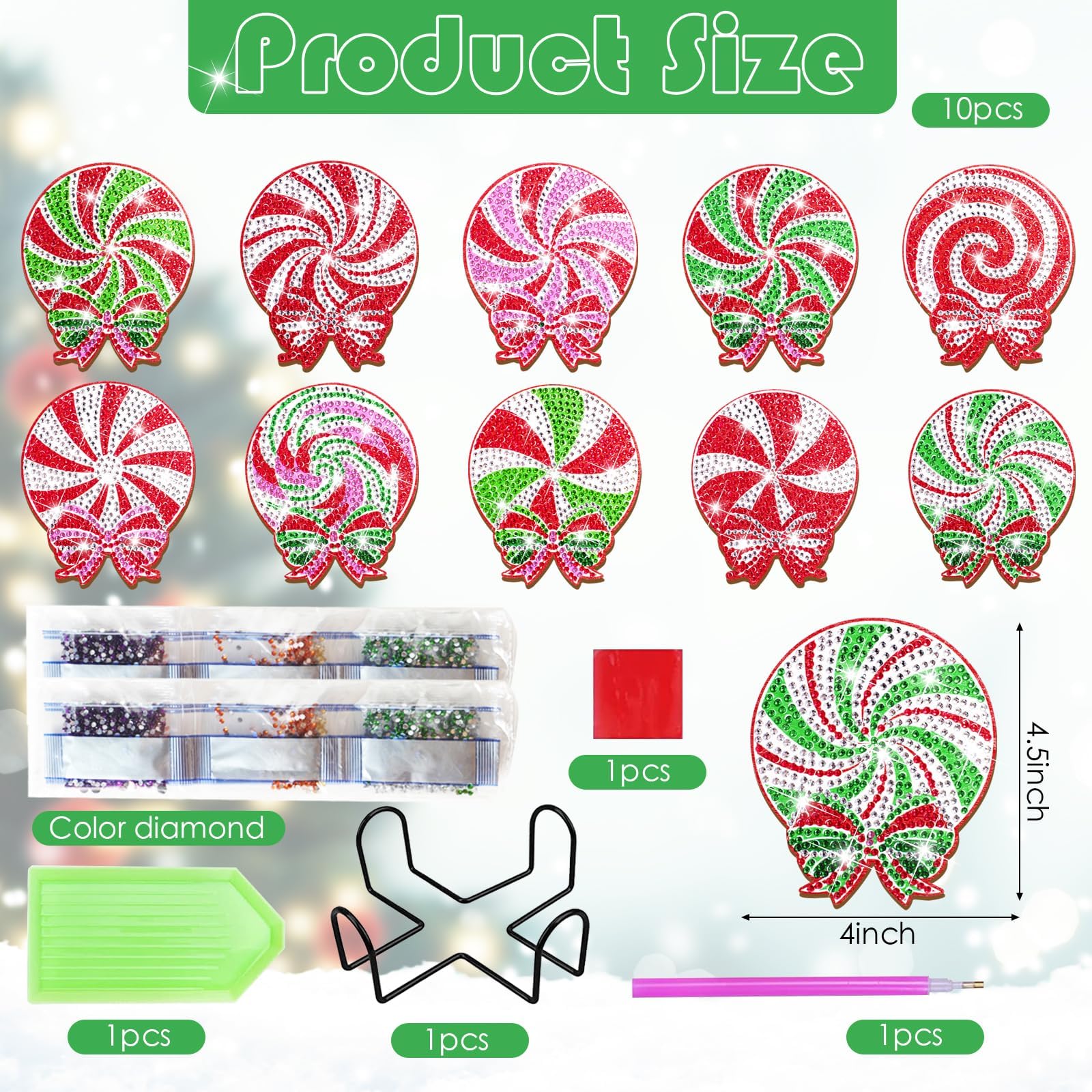 YLOLUL 10 Pcs Christmas Candy Diamond Art Coasters Kits DIY Candy Diamond Art Coasters with Holder for Beginners Adults and Kids Art Craft Supplies Gift