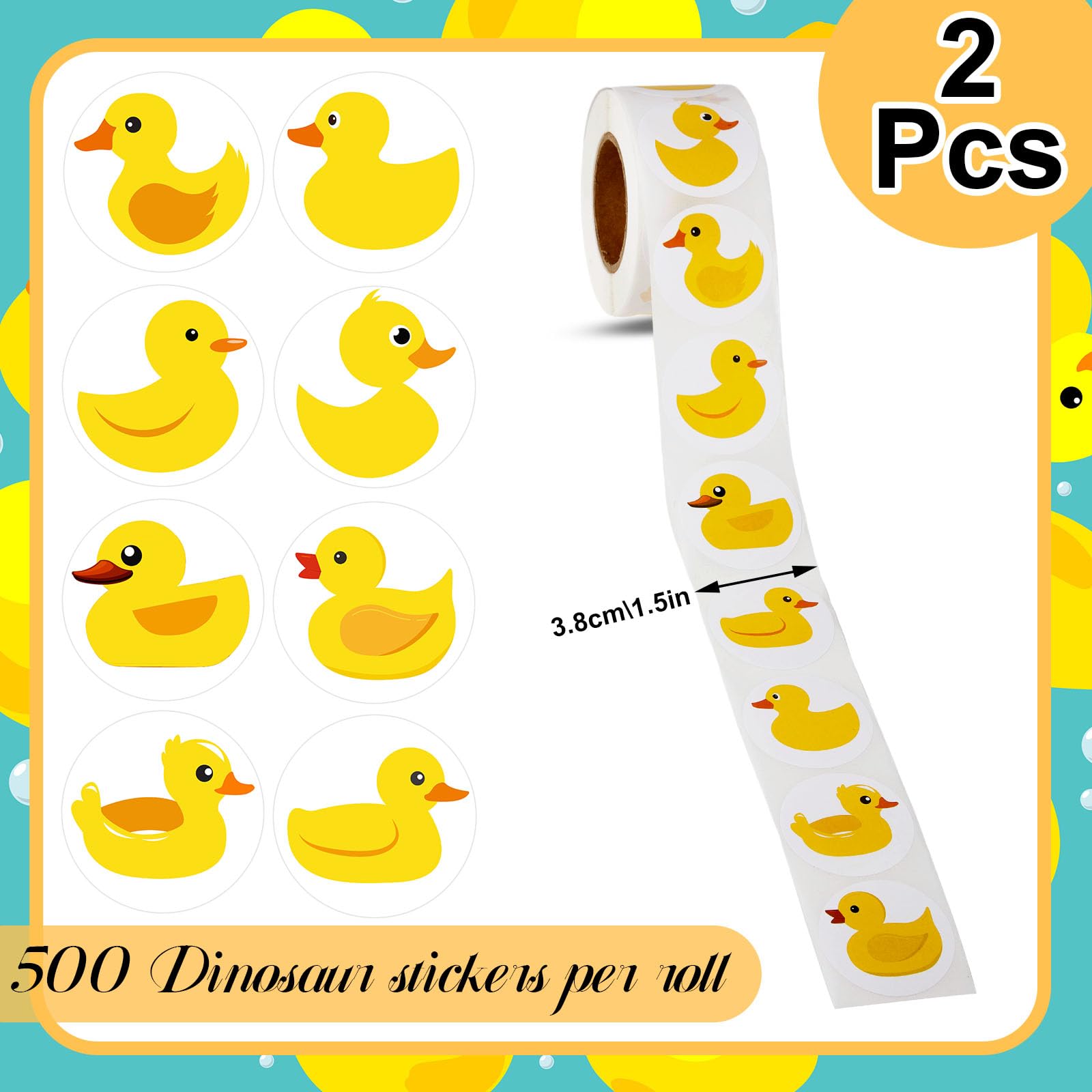 1000 Pcs Rubber Yellow Duck Stickers Cute Duck Decoration for Birthday Party Favor Bags Water Bottle Notebook Decorations,1.5 Inch