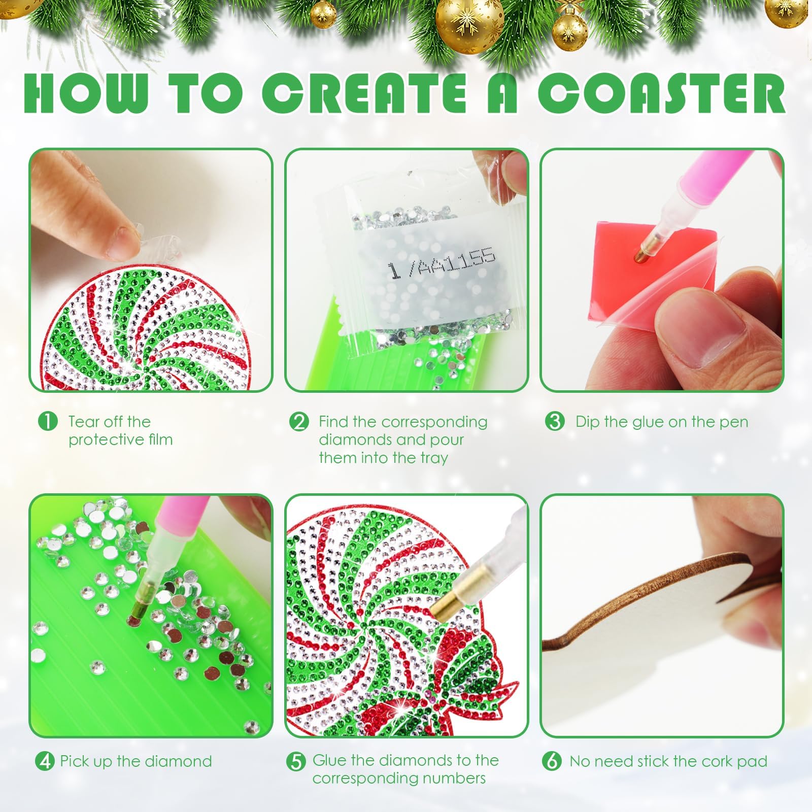 YLOLUL 10 Pcs Christmas Candy Diamond Art Coasters Kits DIY Candy Diamond Art Coasters with Holder for Beginners Adults and Kids Art Craft Supplies Gift