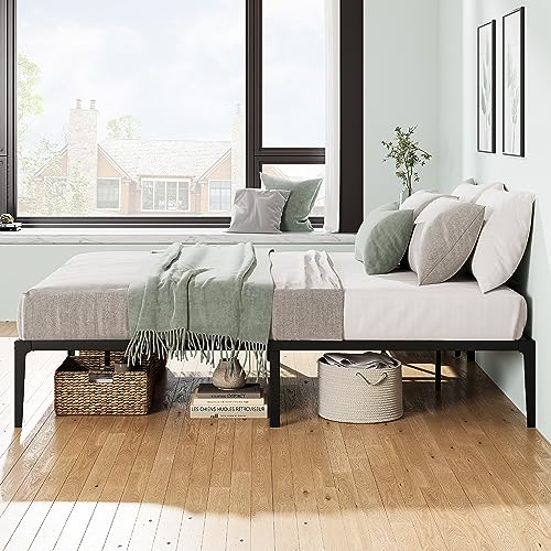 IDEALHOUSE 14 Inch Full Bed Frame with Storage, Metal Platform Bed Frame Full Size, Sturdy Steel Slats Support Mattress Foundation No Box Spring Needed, Black