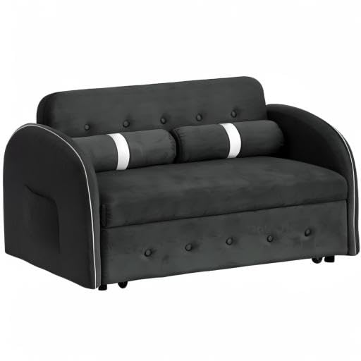 ERYE Modern Convertible Futon Sleeper Sofa with Pull Out Couch Bed, Functional Tufted Loveseat & Daybed for Home Office Apartment Studio Small Space Living Room Velvet Button Tufted Side Pockets