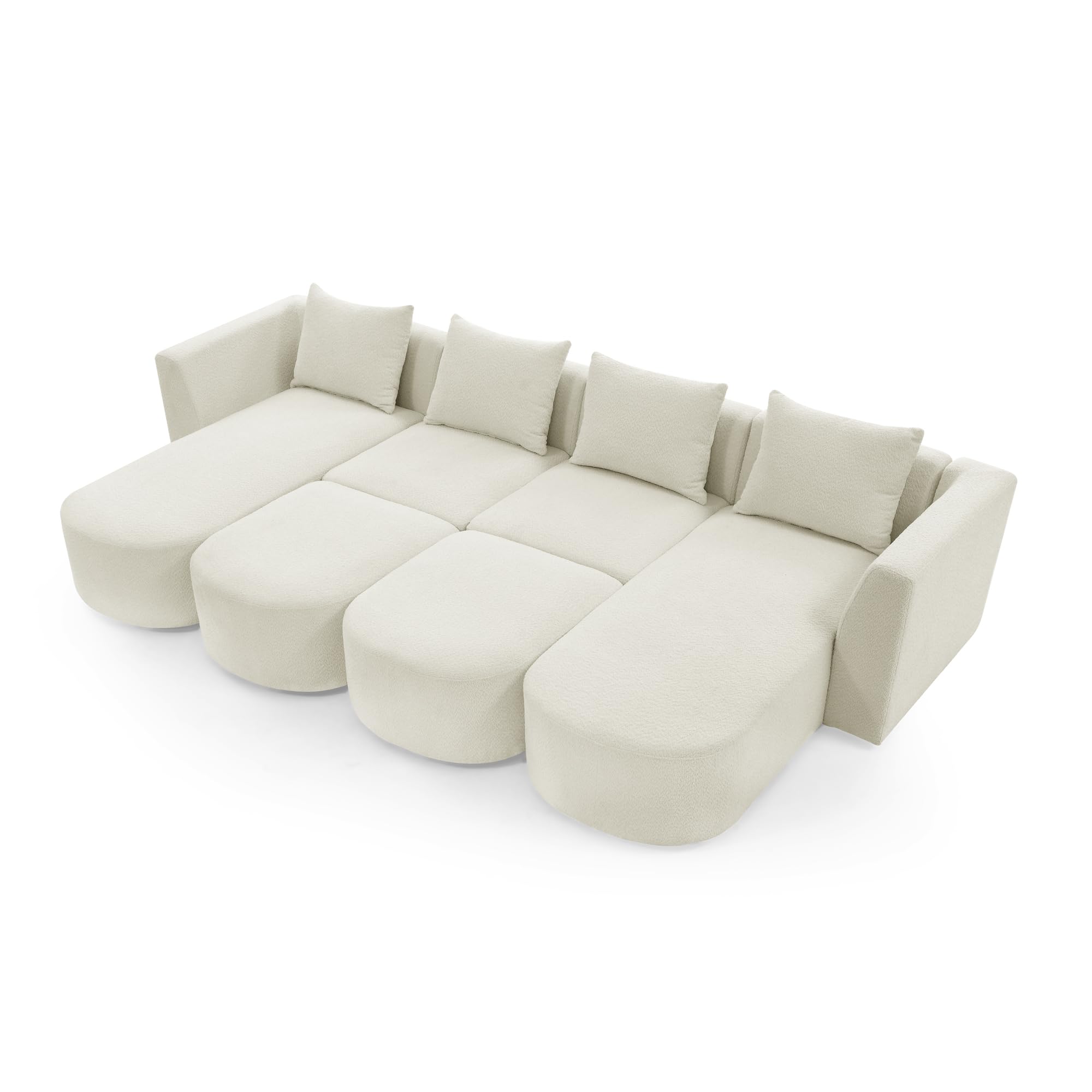 DHPM Modular Sectional, U-Shaped Couch with Double Chaise & Pillows, Modern Minimalist Boucle Fabric Large Comfy Sofa for Living Room Office Apartment, 117 inch, Beige