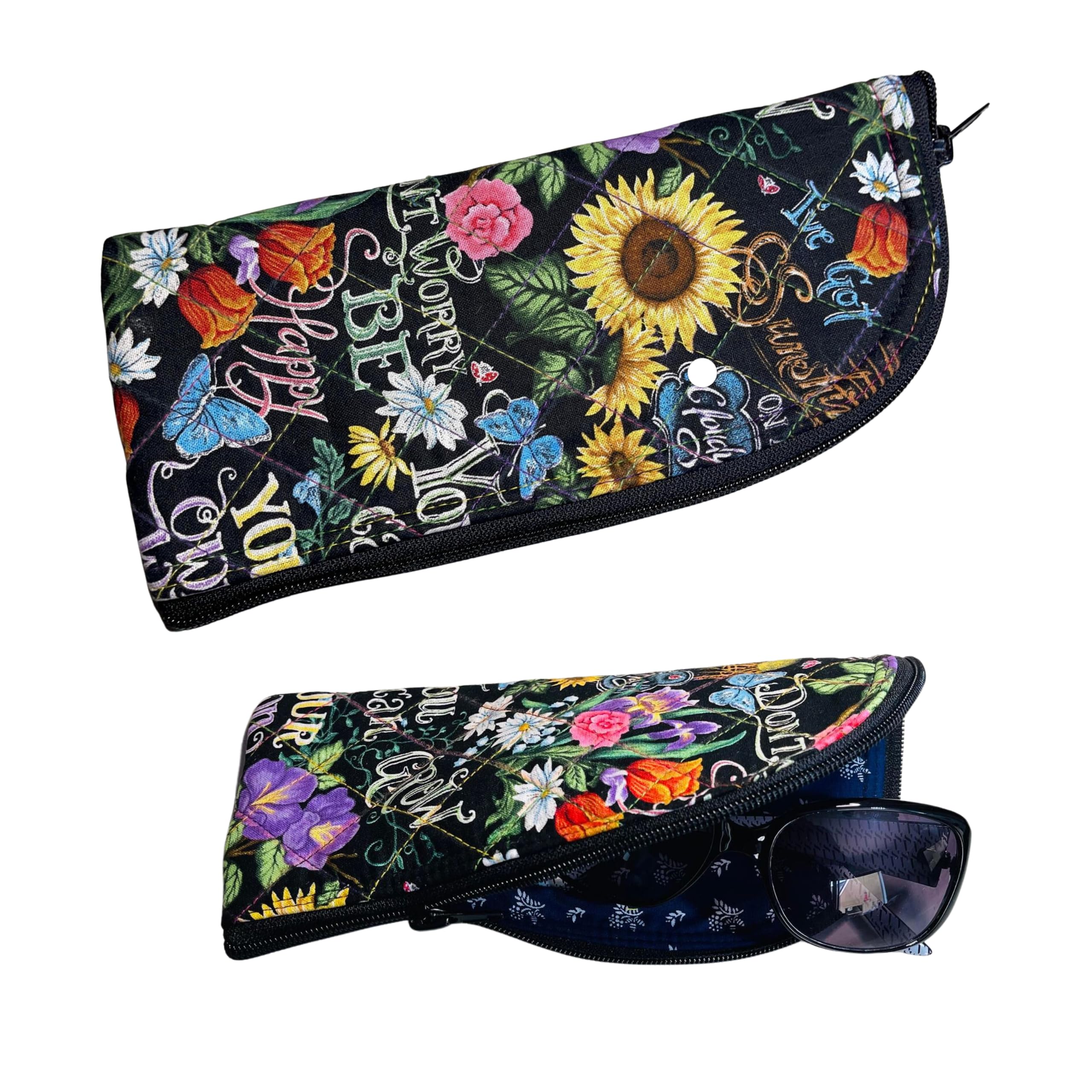 Floral Sunglasses case with zipper closure, Eye Glasses pouch, Gift for her, Quilted Glasses Case, Sunglasses Sleeve, Eyeglasses holder (Sunshine Floral)