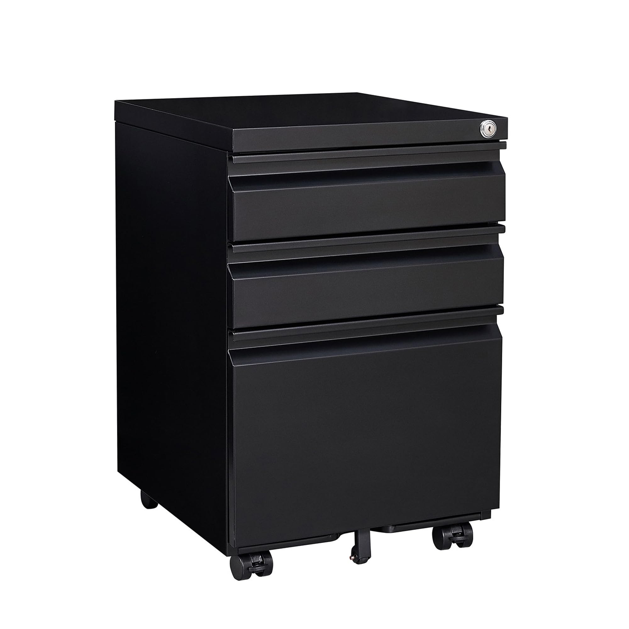 Gustonhon 3-Drawer Mobile File Cabinet with Lock,Under Desk Home Office Storage Filing Cabinet for Legal/Letter Size, Pre-Assembled Metal File Cabinet Except Wheels (Black)