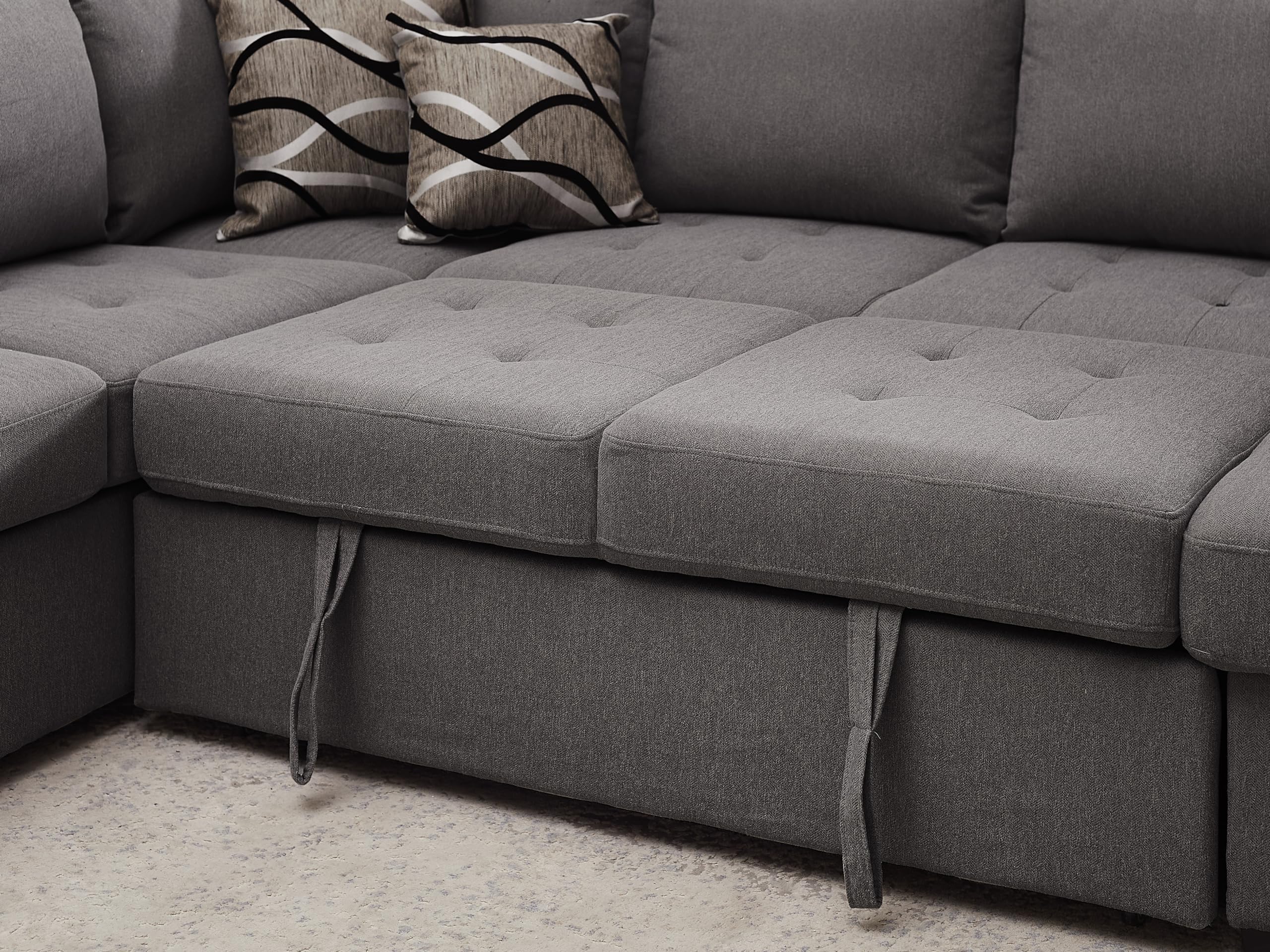 THSUPER Sectional Sleeper Sofa Couch Pull Out Bed with Storage Chaise, U Shape Oversized Sectionals Couches for Living Room, 6 Seater Gray