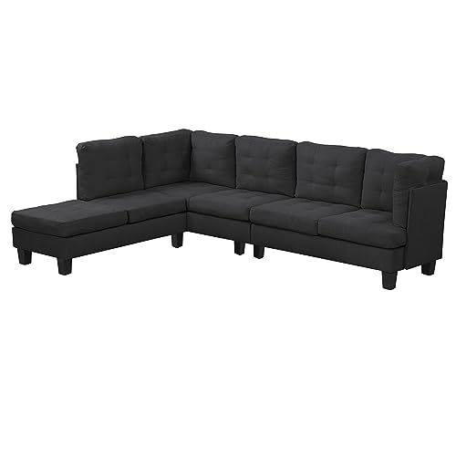 Casa Andrea Milano Modern Sectional Sofa L Shaped Couch with Reversible Chaise, Large Living Room Furniture, Black