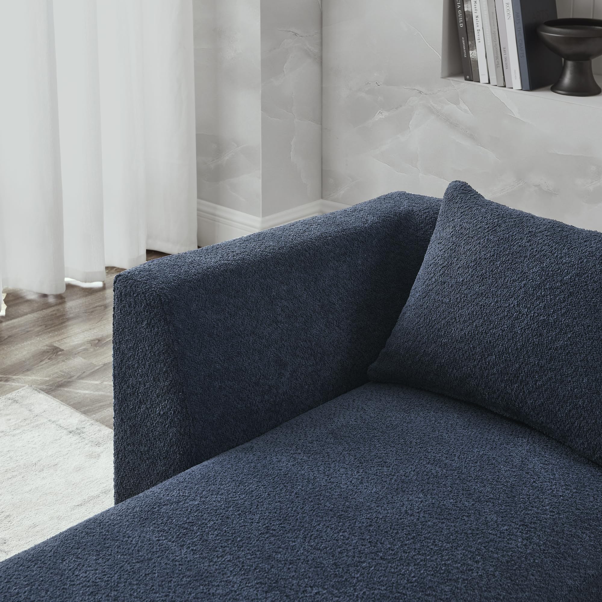DHPM Modular Sectional, U-Shaped Couch with Double Chaise & Pillows, Modern Minimalist Boucle Fabric Large Comfy Sofa for Living Room Office Apartment, 117 inch, Navy