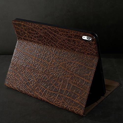 Gexmil Leather Case for iPad Air 11 Inch M3 2025/ M2 2024,iPad Air 10.9 Inch Case 5th/4th Generation 2022/2020, Top Grain Leather Cover Auto Sleep/Wake, Adjustable Stand,Buffalo Pattern