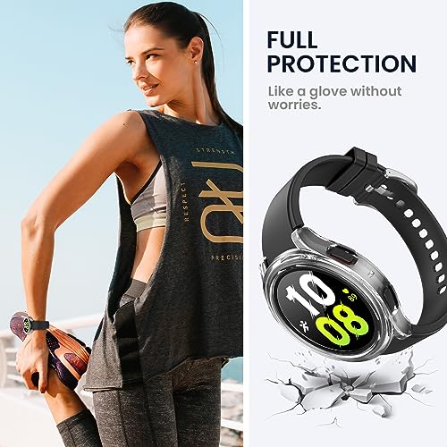 Tensea for Samsung Galaxy Watch 5 2022 & 4 2021 Waterproof Screen Protector Case 44mm Accessories, Protective Face Cover for 44 mm, Hard Bumper Built-in Tempered Glass Film Women Men