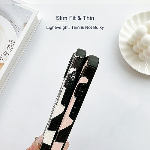 INJPCUCA Designed for iPhone 13 Pro Max Case, Cute Wave Pattern Design Black Protective Case for Women Girls PU Leather Silicone Slim Shockproof Cover for iPhone 13 Pro Max 6.7", Beige Pink