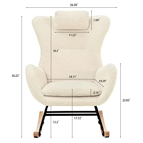 Morhome Upholstered Nursery Rocking Chair-Comfy Glider Rocker with Padded Seat, High Backrest, and Armrests for Living Room Bedroom Offices, Beige