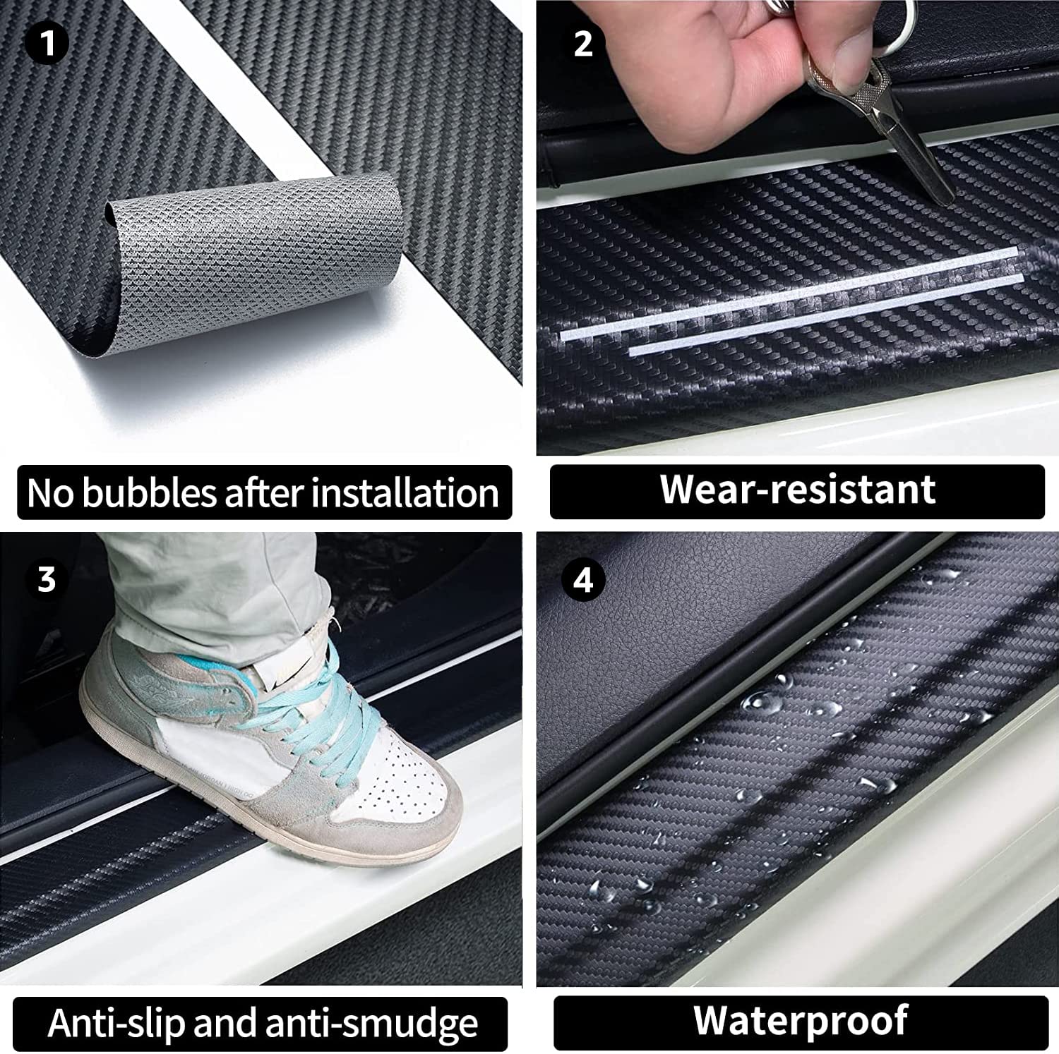 for Hello Kitty Fans Car Door Edge Guards Door Sill Protective Sticker,4PCS Carbon Fiber Car Door Threshold Step Protective Film,Car Door Step Scratch Protector,Universal Fit for Toyota Jeep Audi