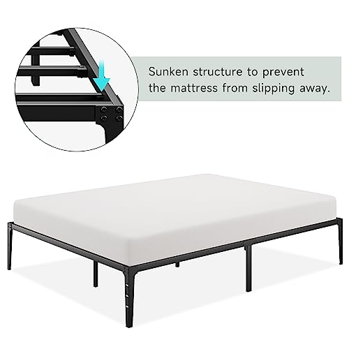 IDEALHOUSE 14 Inch Full Bed Frame with Storage, Metal Platform Bed Frame Full Size, Sturdy Steel Slats Support Mattress Foundation No Box Spring Needed, Black