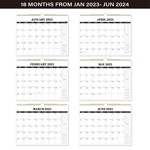 Calendar 2023-2024 - Wall Calendar 2023-2024 with To Do & Notes, 18 Months Wall Calendar from Jan 2023 - Jun 2024,15βx 11.5β, Daily Blocks with Julian Dates, Golden Twin-Wire Binding, Thick Paper Perfect for Organizing & Planning