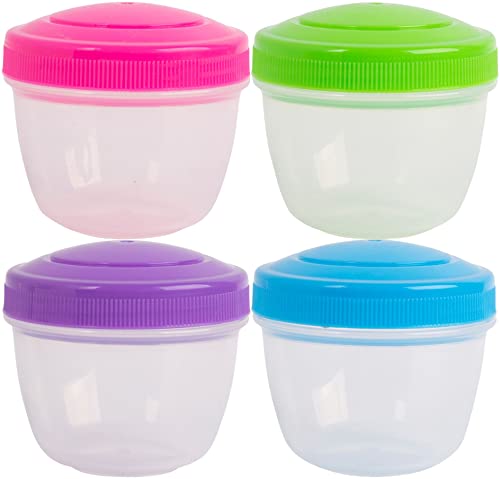 Snack Containers (4 Set) - 4.75 Oz Small Food Storage Cups with Lids - Fruit, Nuts, Sauce, Condiments, Salad Container for Lunch Box - Reusable Dessert Cups, Microwave and Freezer Friendly, BPA-free (S/4 Multi)