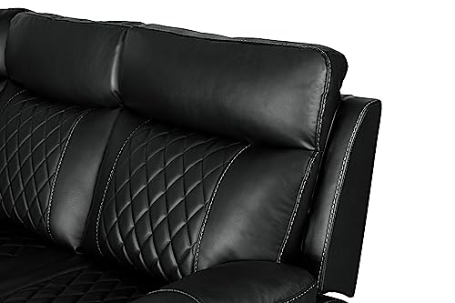 Merax, Black Home Theater Seating Manual Cup Holder, Hide-Away Storage PU Reclining Sofa Couch for Living Room
